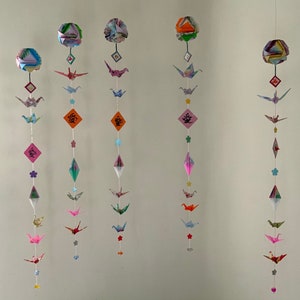 Good Luck Origami Crane Charm Decor. About 50cm Length. Write “fuku ...