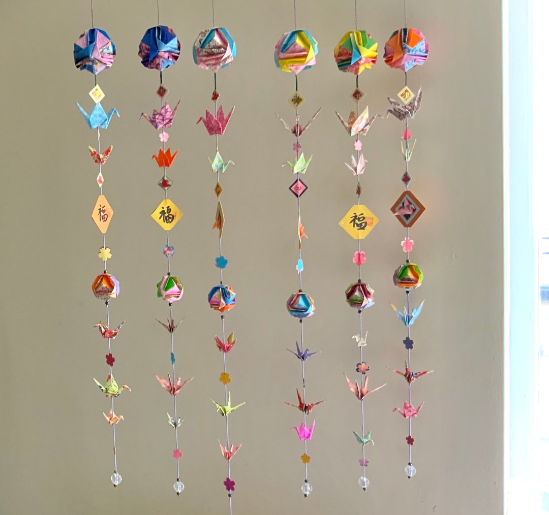 Good Luck Origami Crane Charm Decor. About 50cm Length. Write “fuku ...