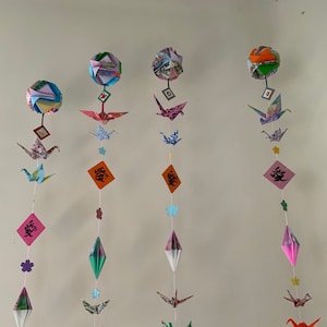 Good Luck Origami Crane Charm Decor. About 50cm Length. Write “fuku ...