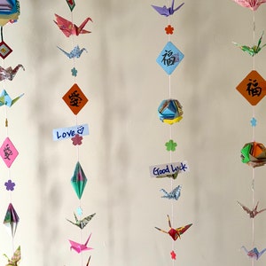 Good Luck Origami Crane Charm Decor. About 50cm Length. Write “fuku ...