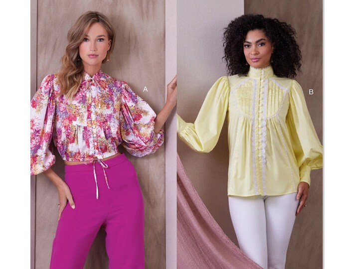 Vogue Sewing Pattern for Womens Tops, Button Front Tops, Puff Sleeve ...