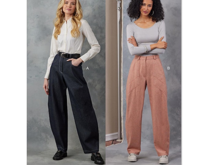 Vogue Sewing Pattern for Womens Pants, High Waisted Pants, Barrel Leg ...
