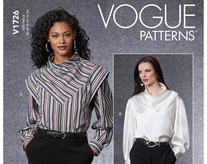 Vogue Sewing Pattern for Womens Tops, Long Sleeve Top Pattern, Cowl ...