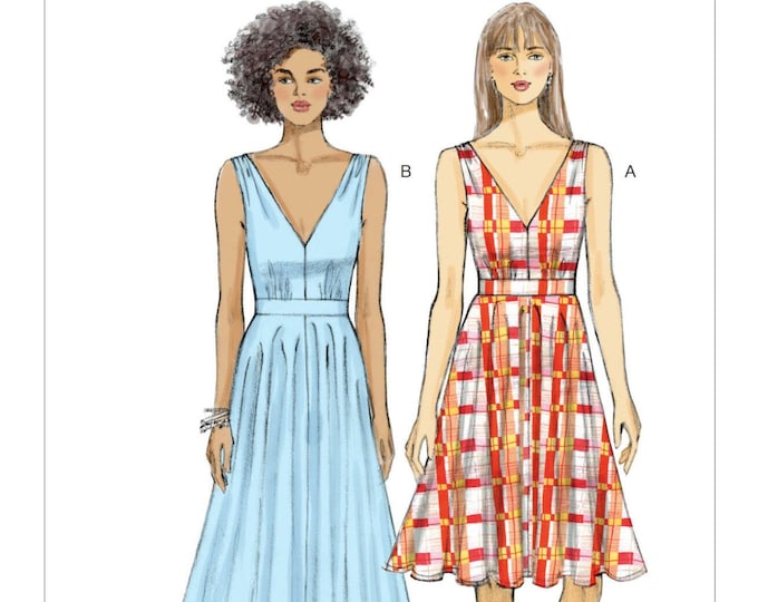 Easy Vogue Sewing Pattern for Womens Dress, Halter Neck Dress, Deep V ...