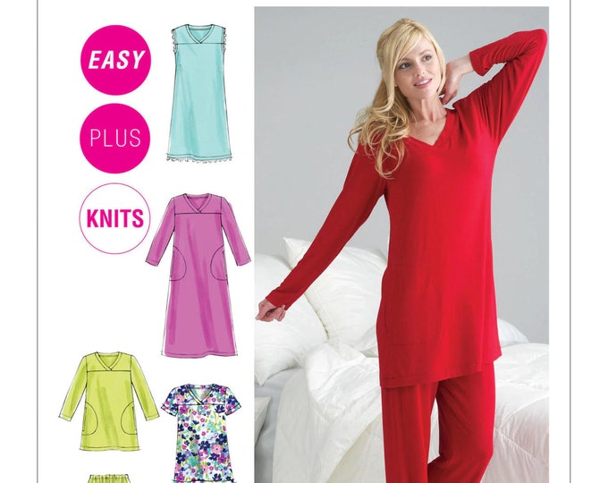 Sewing Pattern for Women's Knit Pajamas and Nightgown, Pajama Top and ...