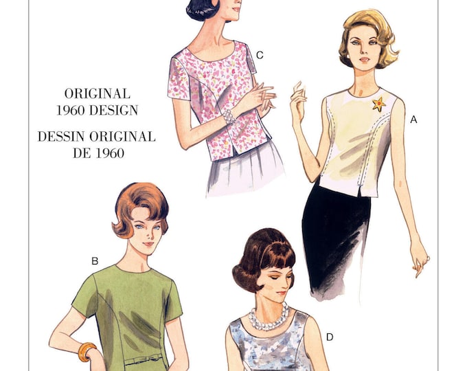 Vogue Sewing Pattern for Womens Tops, Vintage 60s Style Tops, Fitted ...
