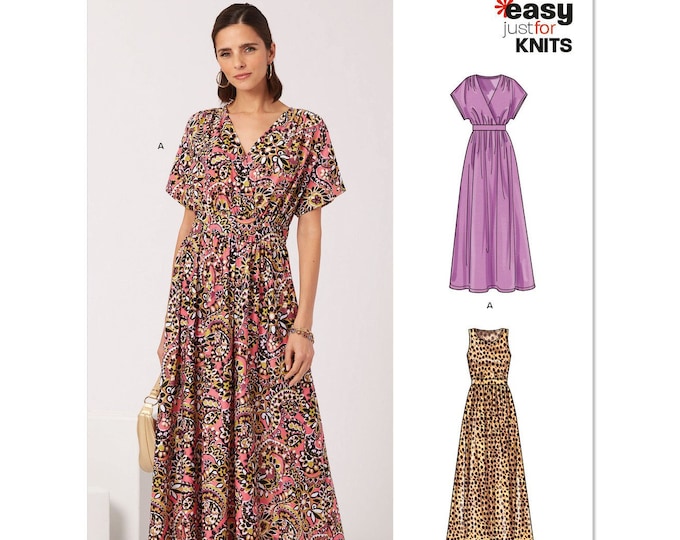 Sewing Pattern for Women's Knit Dress, Maxi Dress, Summer Dress, V Neck ...