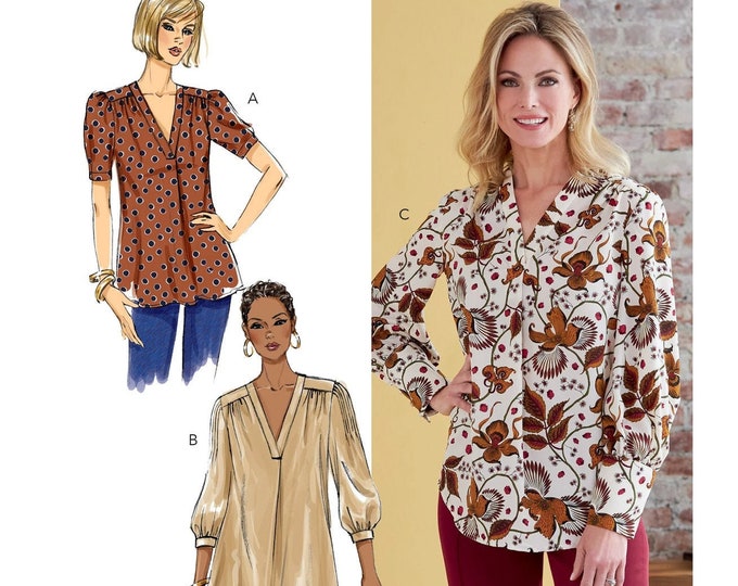 Easy Sewing Pattern for Women's Tops, V Neck Tops, Long Sleeve Blouse ...
