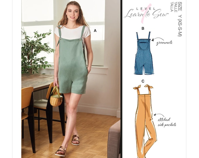 Sewing Pattern for Womens Overalls, Romper Pattern, Tie Shoulder ...