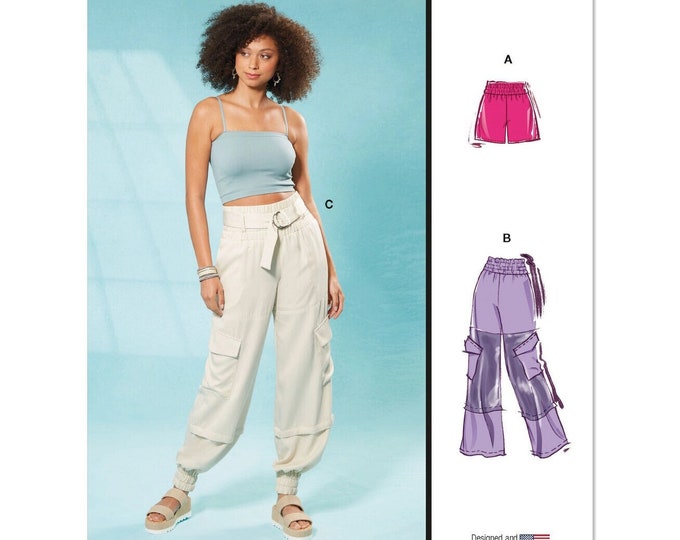 Sewing Pattern for Womens Pants and Shorts, Cargo Pants, High Waisted ...