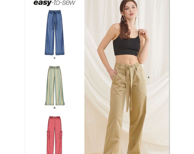 Easy Sewing Pattern for Womens Pants, Wide Leg Pants, High Waisted ...
