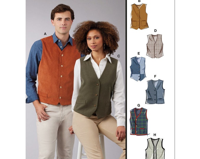 Easy Sewing Pattern for Womens and Mens Vests, Lined Vest, Button Front ...