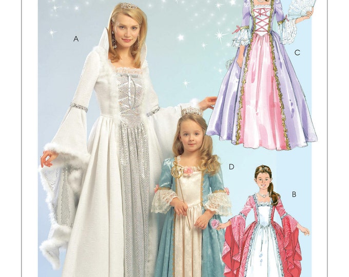Sewing Pattern for Women's and Girl's Princess Costume Dress, Girls ...