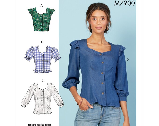 Sewing Pattern for Womens Tops, Button Front Tops, Puff Sleeve Top ...