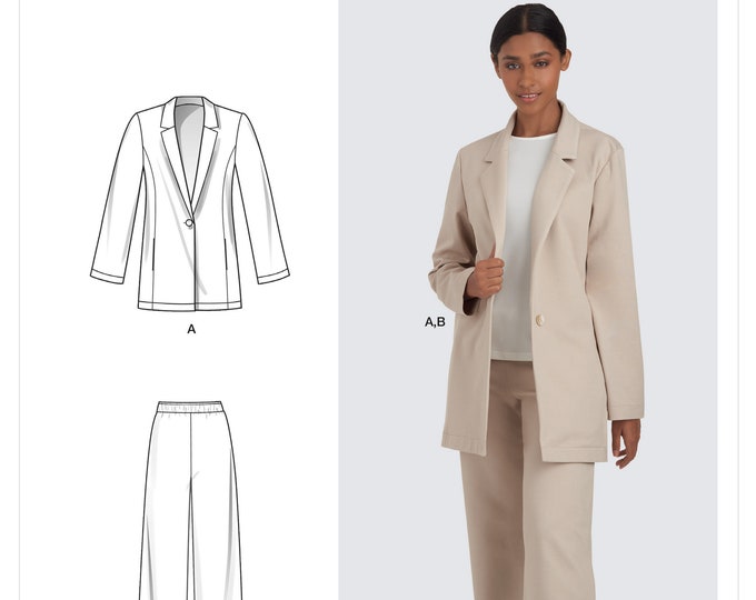 Sewing Pattern for Women's Pants and Jacket, Straight Leg Pants, Womens ...
