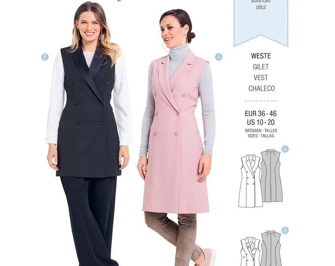Sewing Pattern for Womens Vest, Double Breasted Vest, Womens Jacket ...