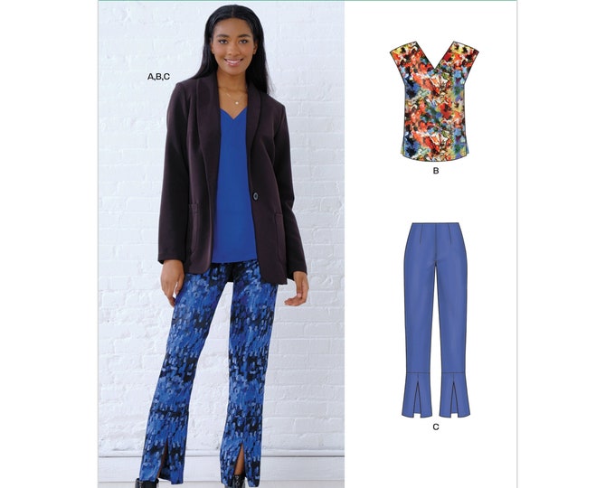 Sewing Pattern for Women's Jacket, Top, and Pants, Cropped Pants, V ...
