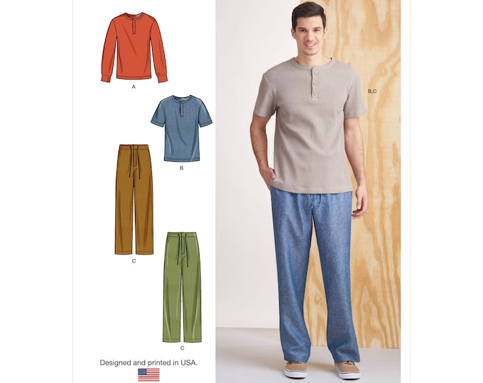 Sewing Pattern for Men's Knit Tops and Pants, Long Sleeve Tops, Mens ...