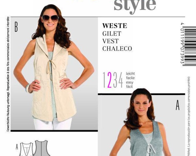 Sewing Pattern for Womens Vests, Long Vest, Shawl Collar Vest, Tie ...