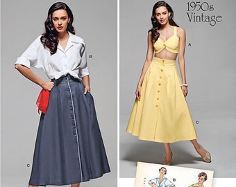 Vogue Sewing Pattern for Women's Skirts and Tops, Fitted Skirt, Button ...