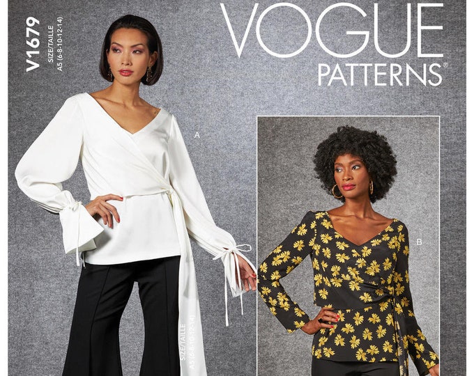 Vogue Sewing Pattern for Womens Tops, Wrap Front Tops, Pullover Tops ...