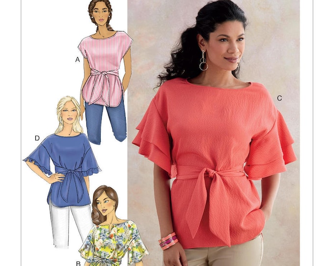Sewing Pattern for Women's Tops, Short Sleeve Tie Front Blouse Pattern ...