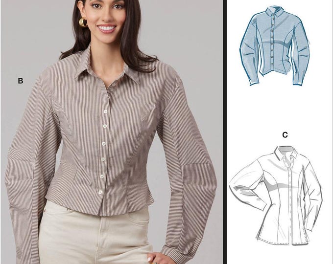Sewing Pattern for Womens Tops, Button Front Tops, Collared Shirt ...