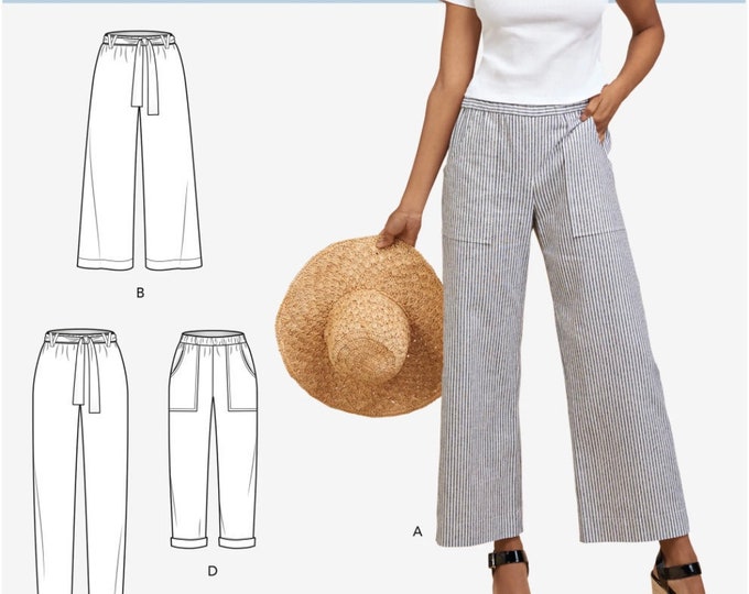 Easy Sewing Pattern for Womens Pants, Wide Leg Pants, Cropped Pants ...
