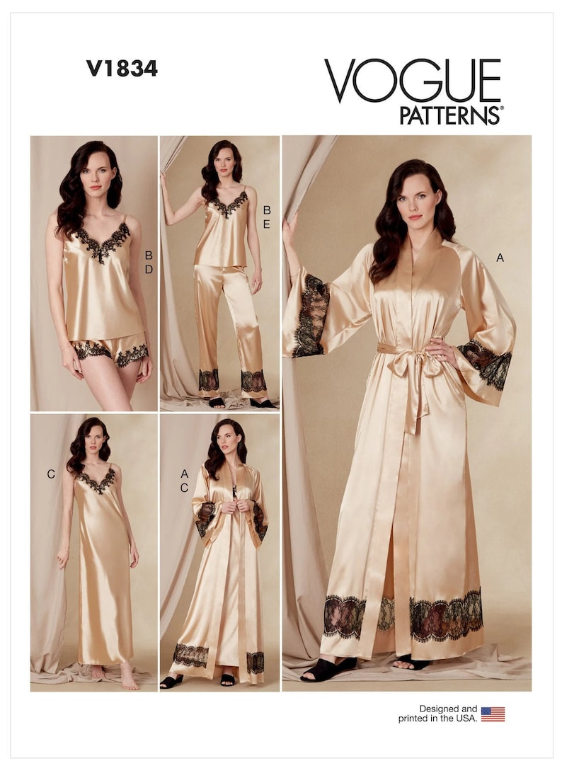 Vogue Sewing Pattern for Womens Pajamas, Lingerie Pattern, Womens Robe ...