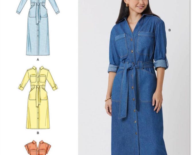 Easy Sewing Pattern for Womens Dress, Shirt Dress, Button Front Dress ...