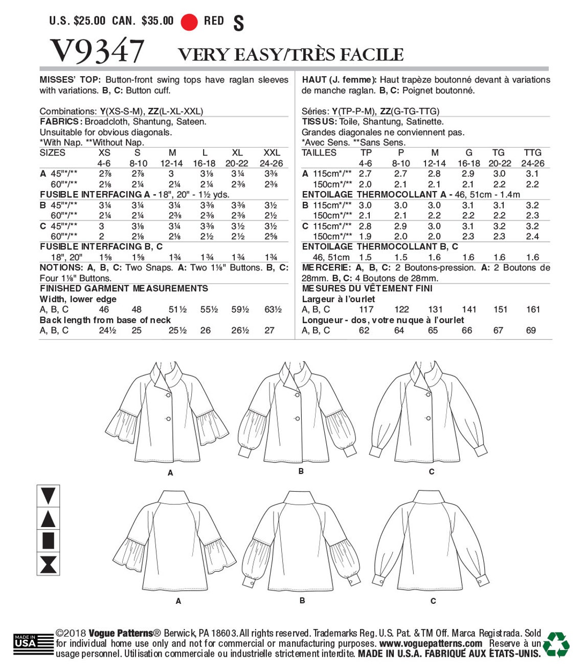 Vogue Sewing Pattern for Women's Tops Button Front Tops | Etsy