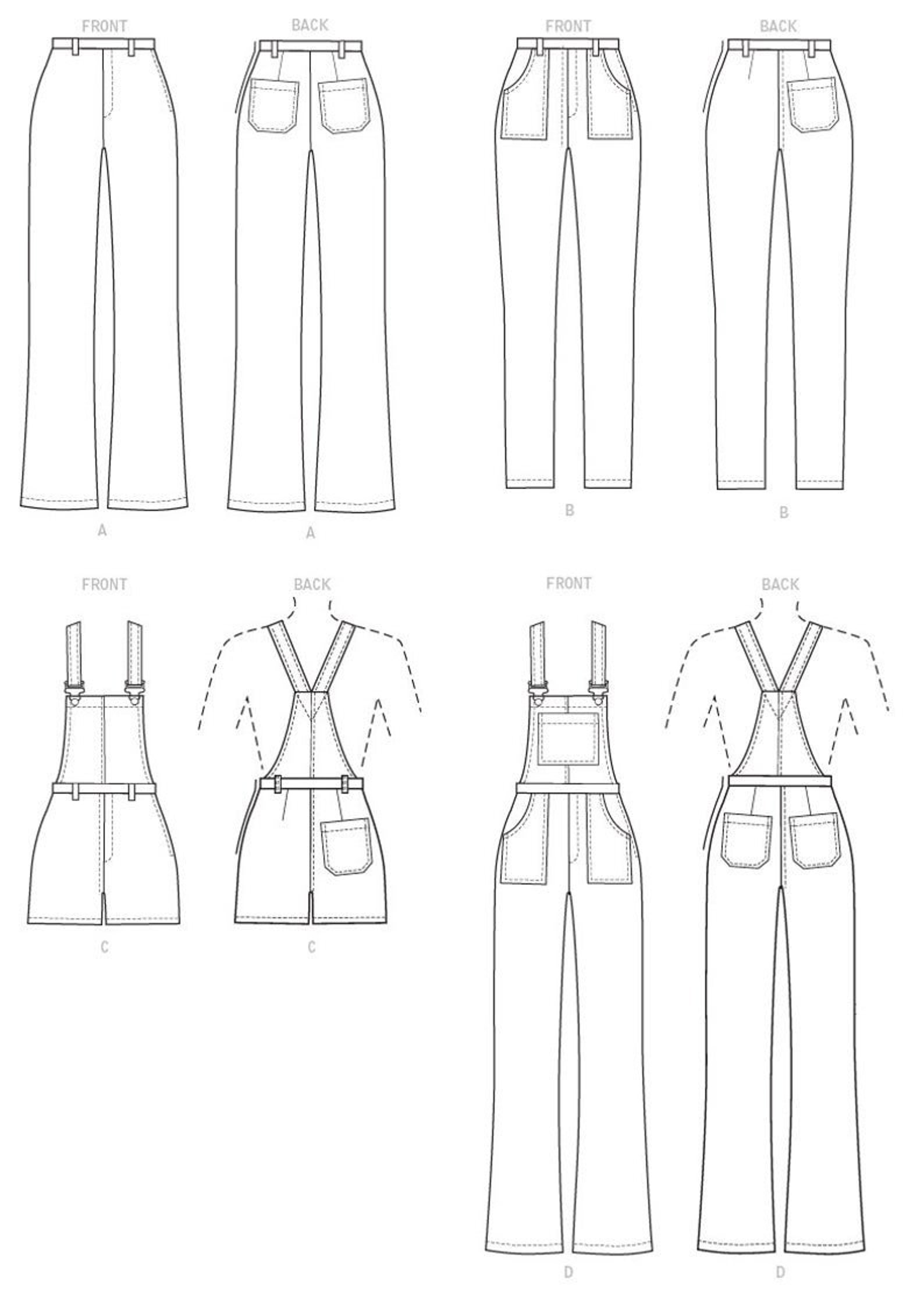 Sewing Pattern for Womens Overalls and Jeans, Denim Overalls Pattern ...