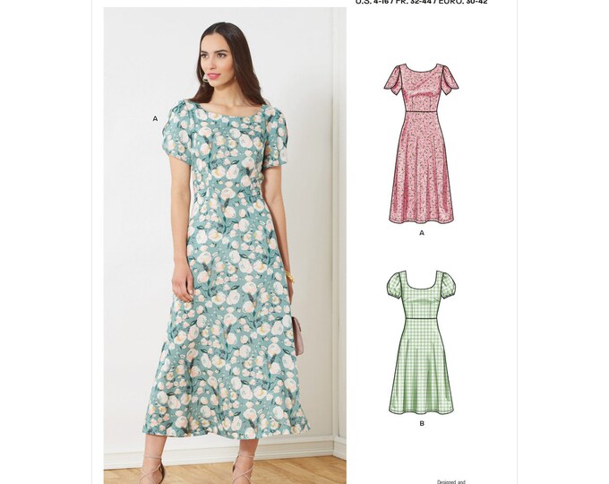 Sewing Pattern for Womens Dress, Midi Dress, Puff Sleeve Dress, Summer ...