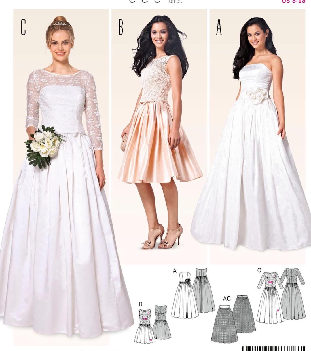 Sewing Pattern for Women's Wedding Dress, Bridesmaid Dress, Strapless ...