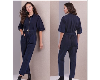 Sewing Pattern for Womens Jumpsuit, 70s Jumpsuit, Zip Front Jumpsuit ...