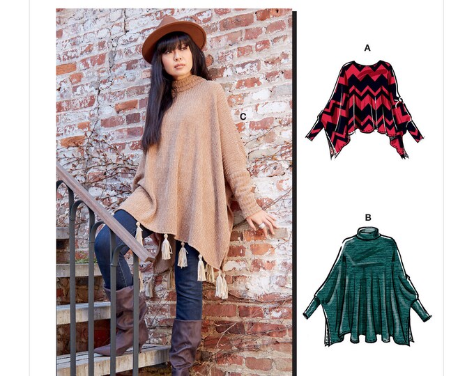 Easy Sewing Pattern for Womens Knit Tops, Knit Poncho Tops, Womens ...