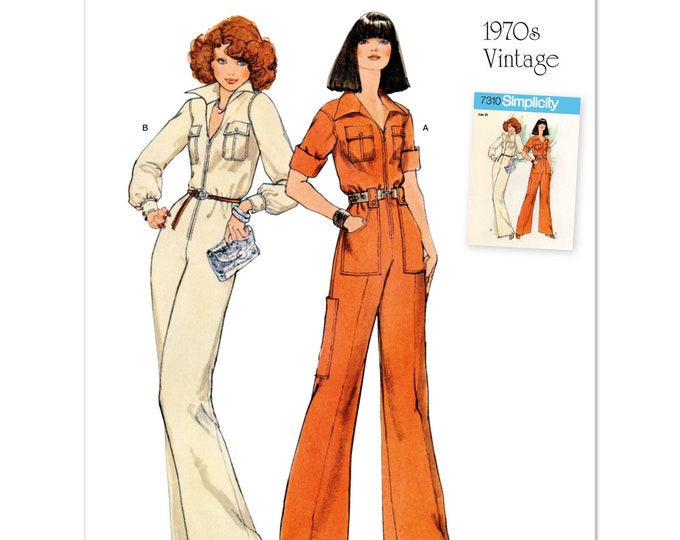 Sewing Pattern for Womens Jumpsuit, 70s Jumpsuit, Zip Front Jumpsuit ...