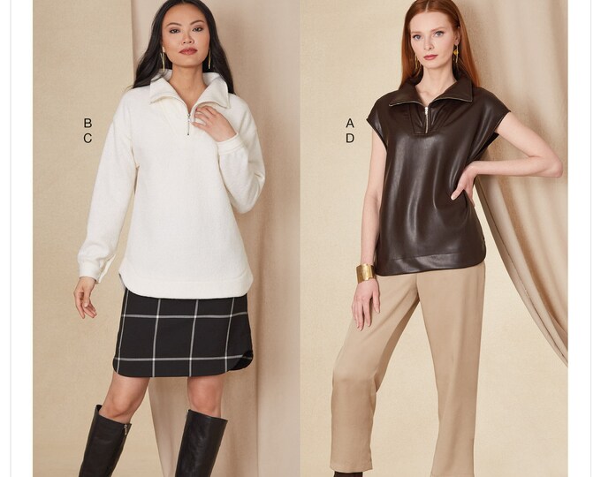 Vogue Sewing Pattern for Womens Top, Skirt, and Pants, Funnel Neck Tops ...