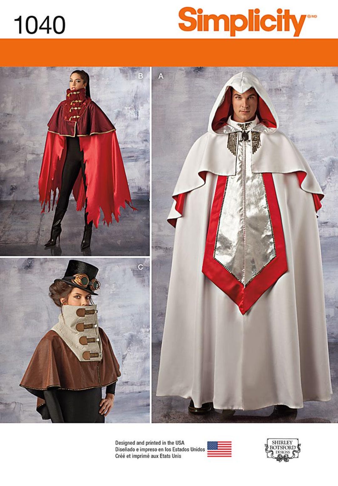Sewing Pattern for Womens and Mens Costumes, Hooded Cape Costume, Long ...