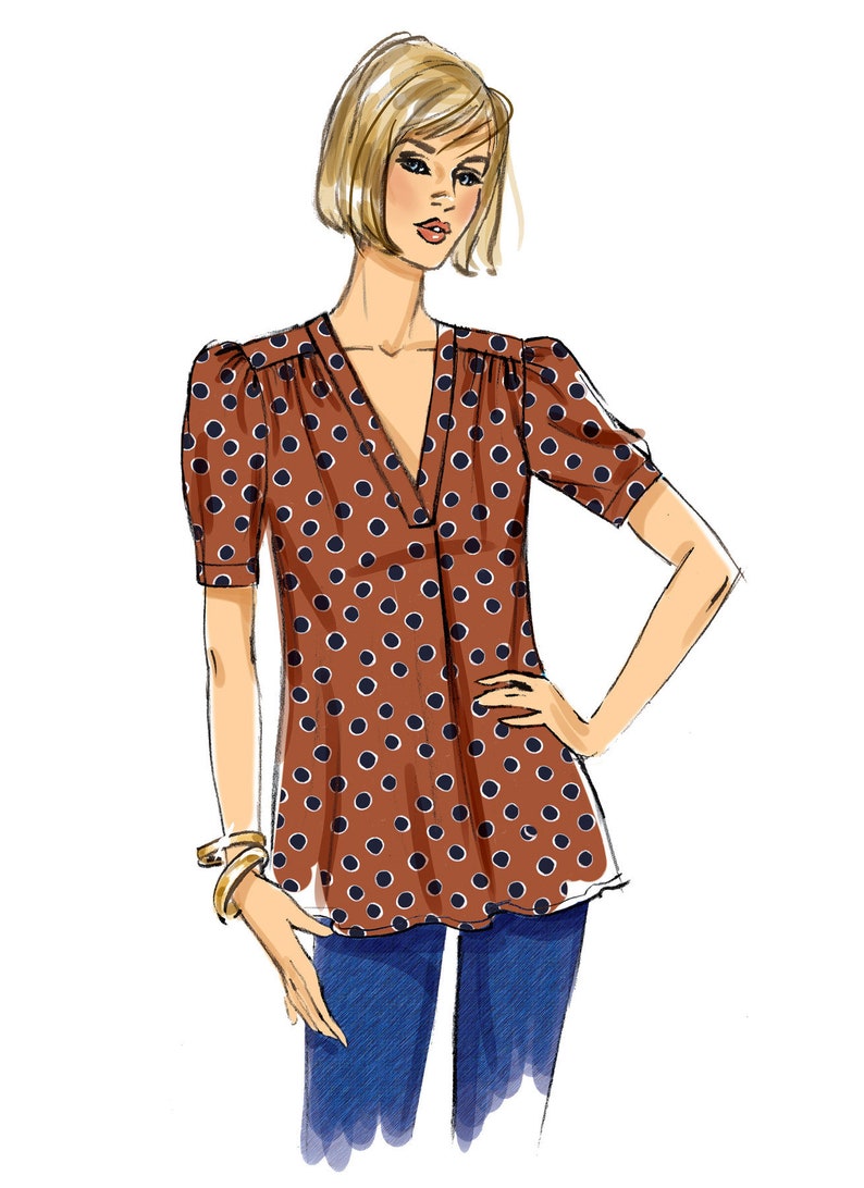 Easy Sewing Pattern for Women's Tops, V Neck Tops, Long Sleeve Blouse ...