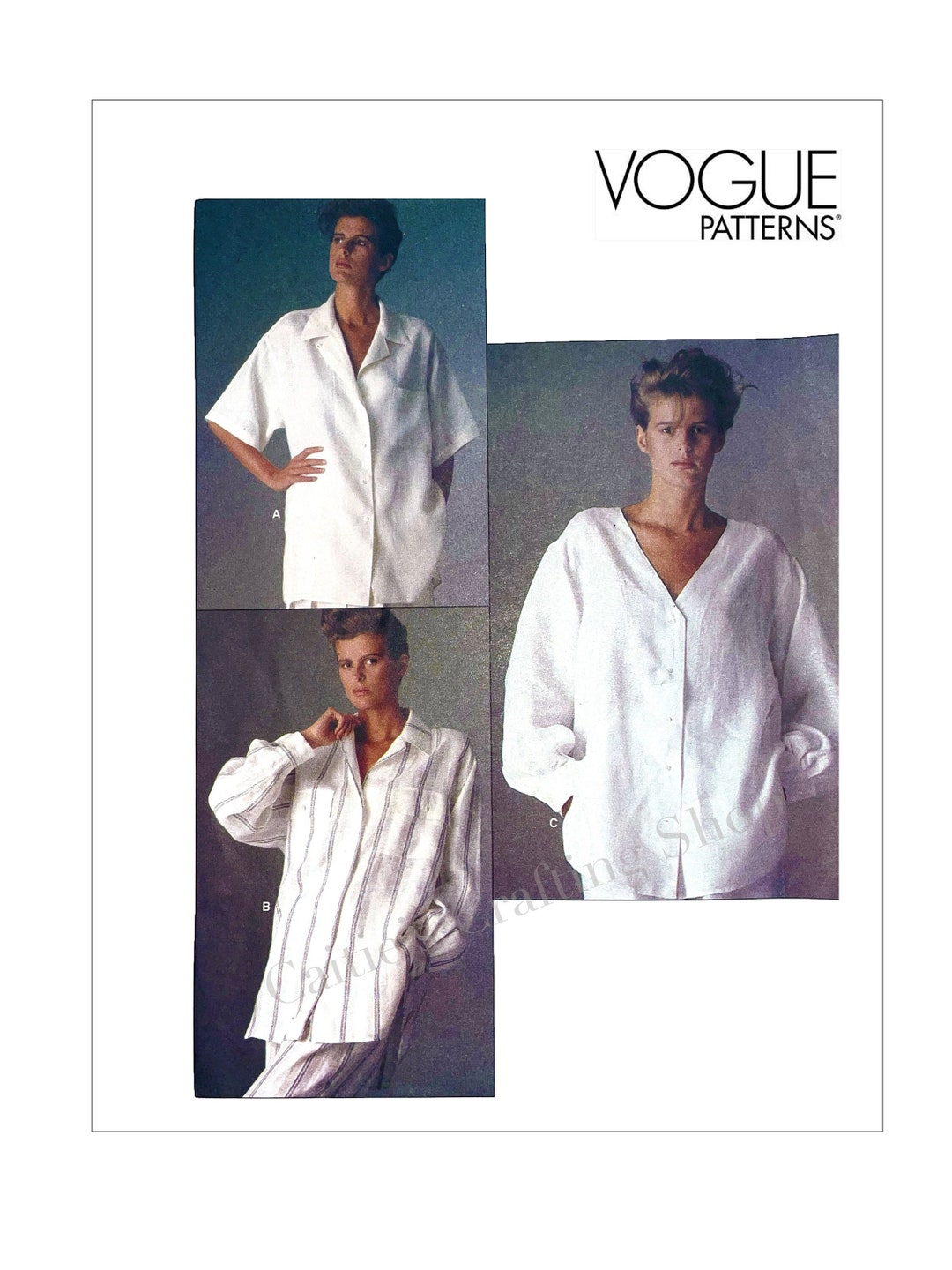 Vogue Sewing Pattern for Womens Tops, Button Front Tops, Long Sleeve ...