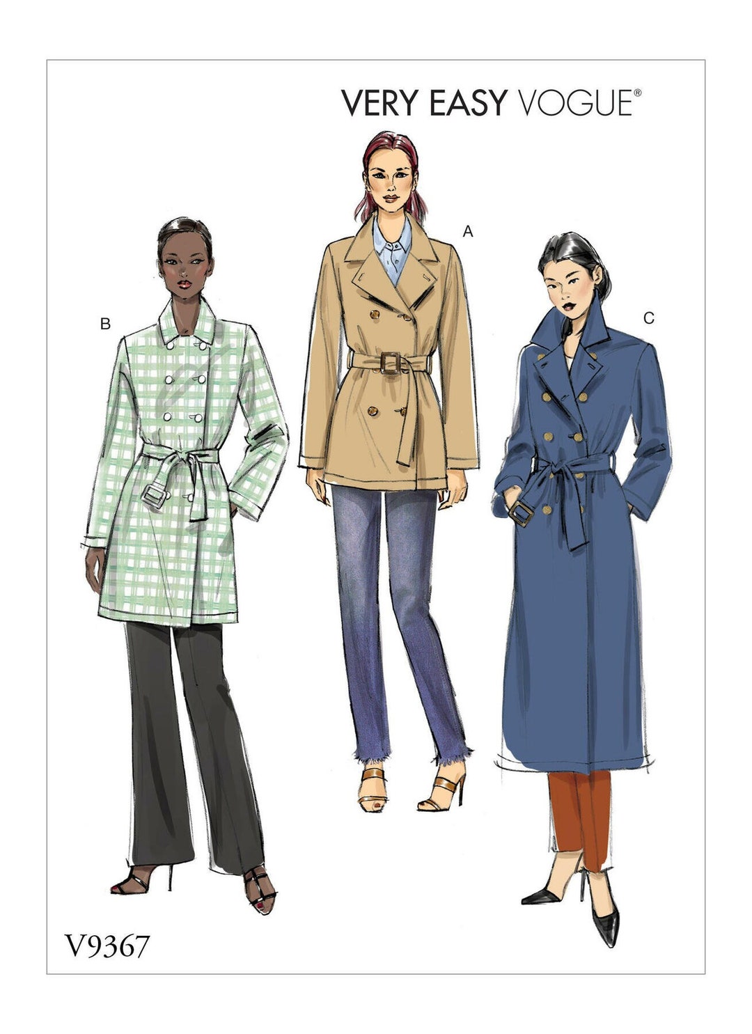 Vogue Sewing Pattern for Womens Jacket, Trench Coat, Button Front ...