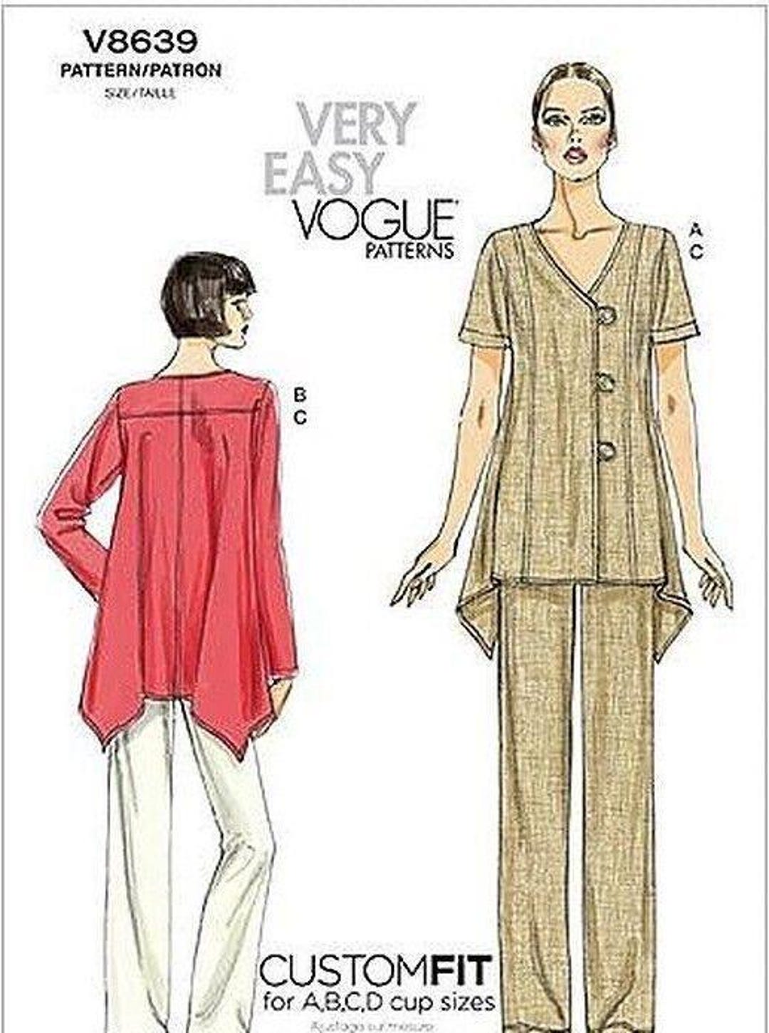 Vogue Sewing Pattern for Womens Pants and Tops, Womens Tunic, Button ...