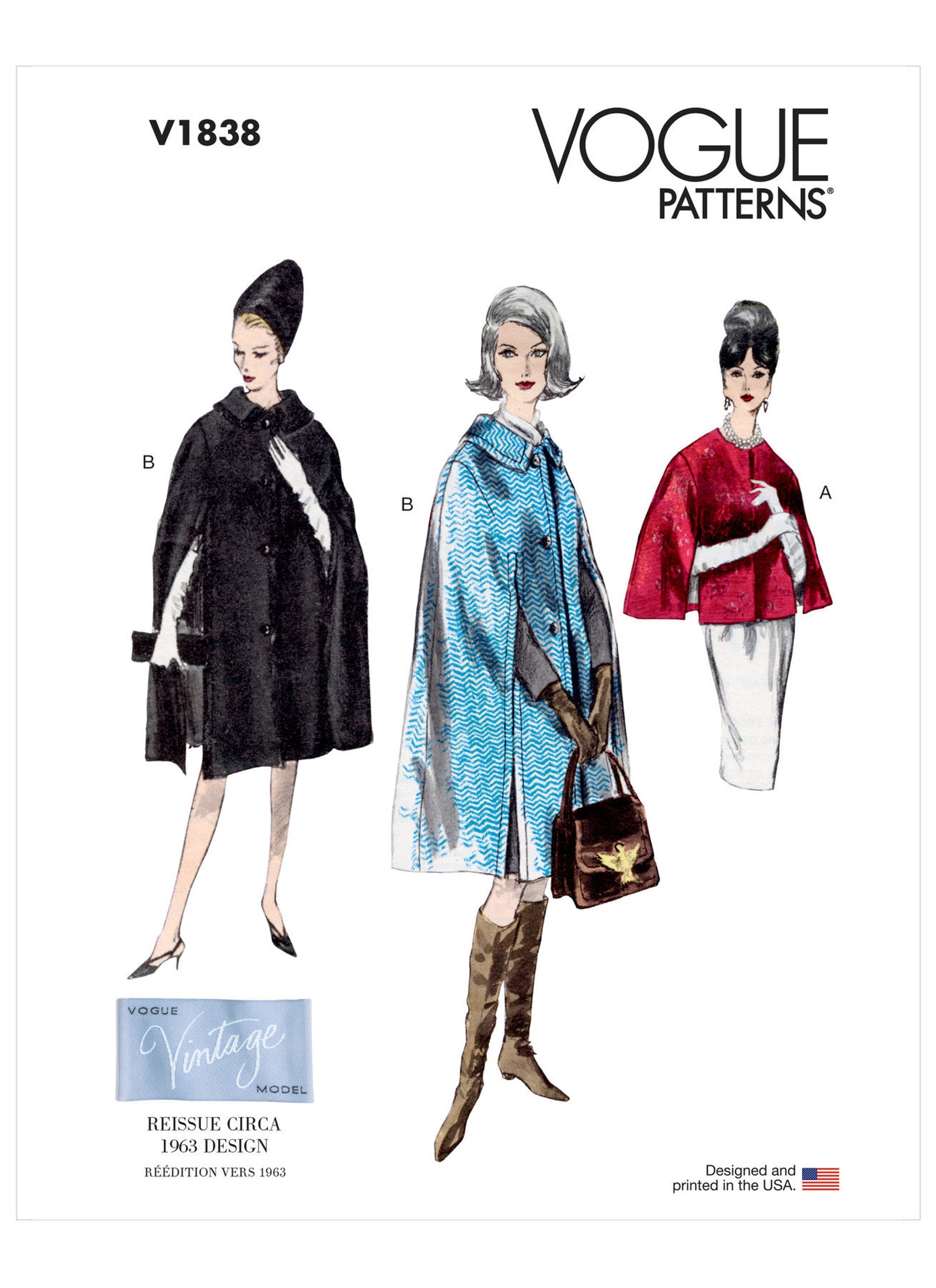 Vogue Sewing Pattern for Womens Cape Jackets, Winter Coat Pattern, Long ...