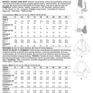 Vogue Sewing Pattern for Womens Jackets and Vest, Button Front Jacket ...