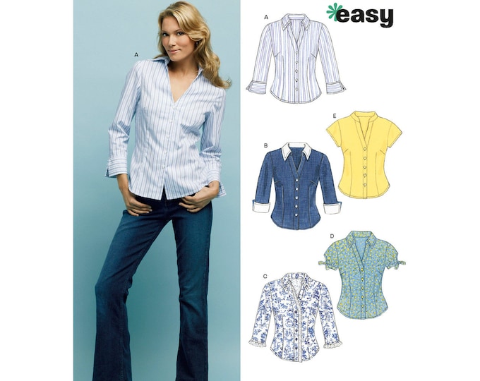 Sewing Pattern for Women's Tops, Button Front Tops, Collared Shirt ...