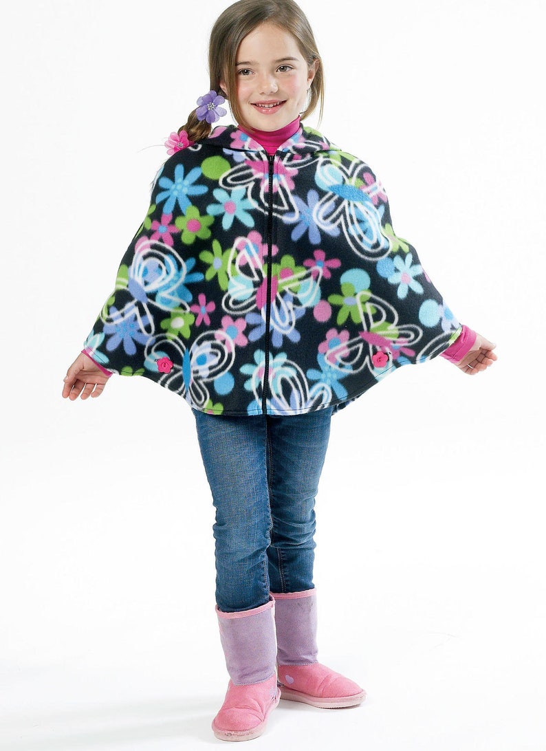 Sewing Pattern for Girls Ponchos, Child's Coat Pattern, Hooded Poncho ...