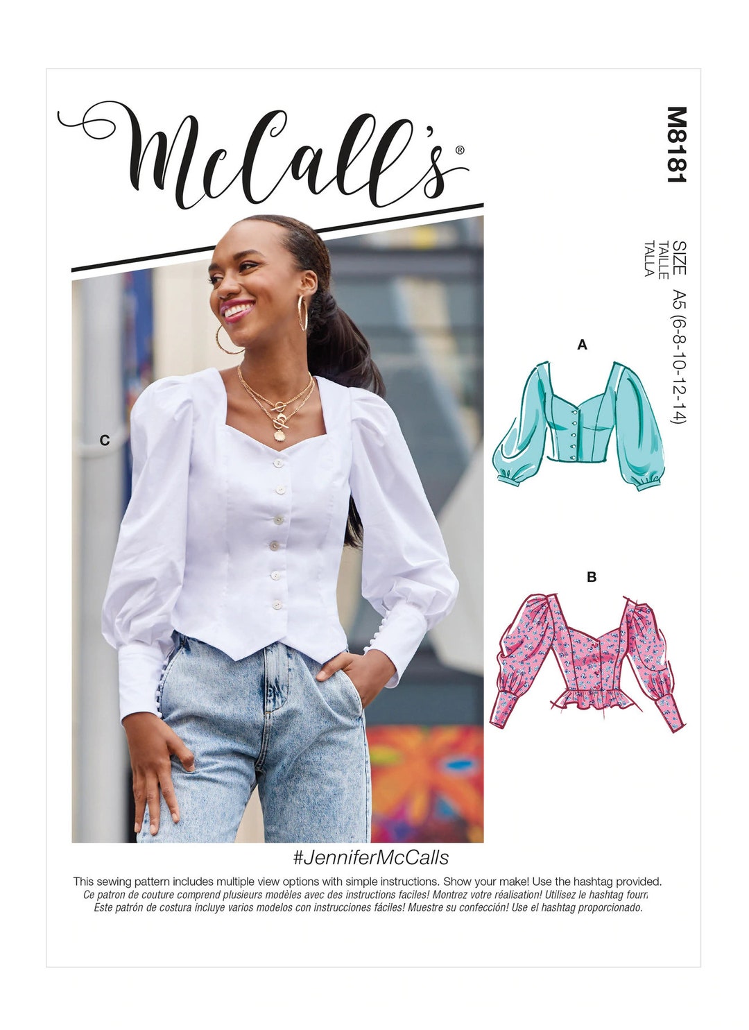 Sewing Pattern for Womens Tops, Button Front Tops, Puff Sleeve Top ...
