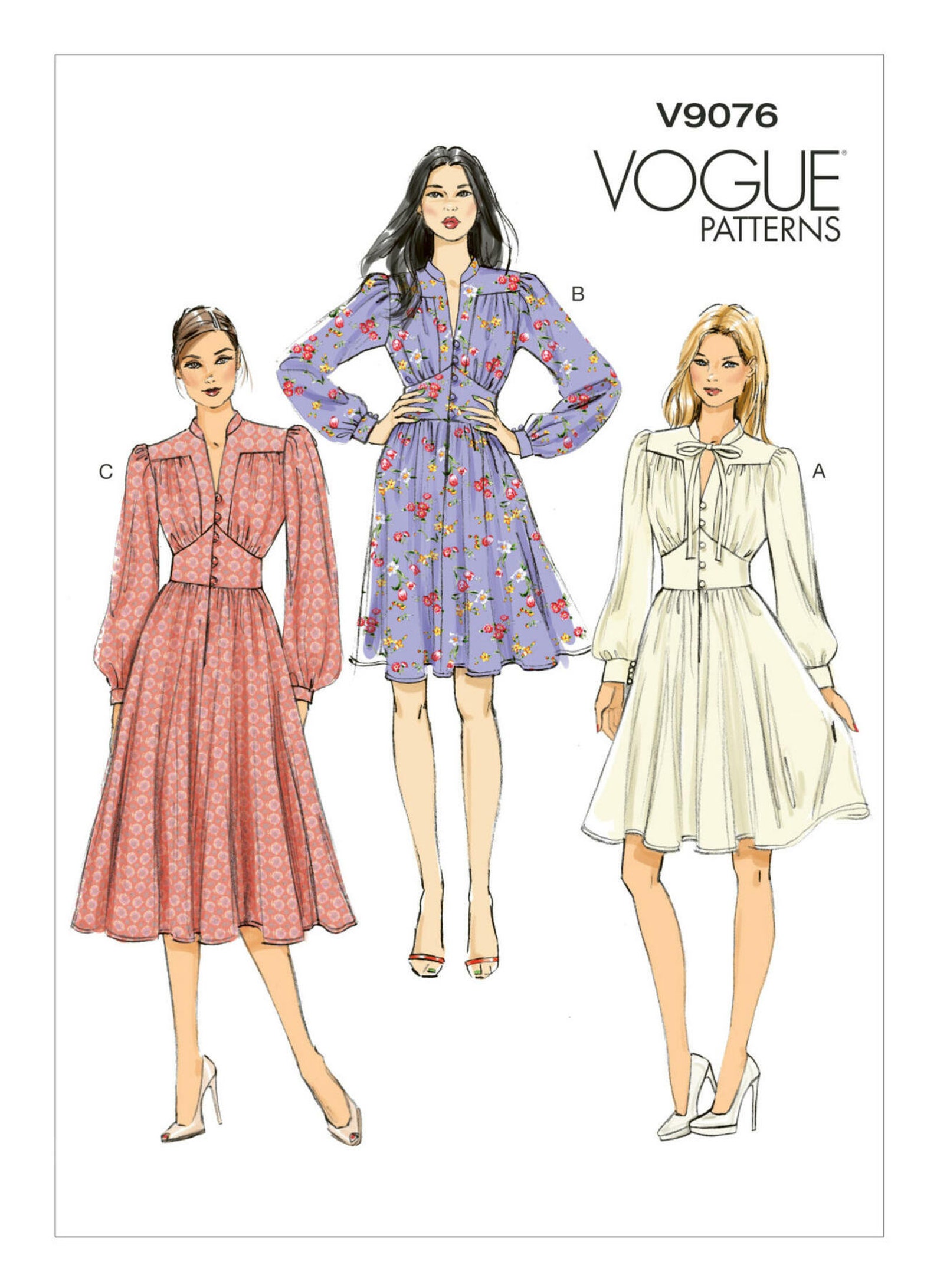 Vogue Sewing Pattern for Womens Dress, Button Front Dress, Prairie ...