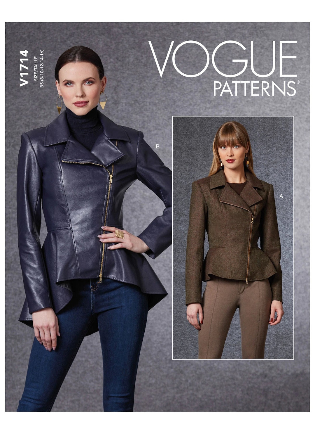 Vogue Sewing Pattern for Womens Jackets, Peplum Jacket, Zip Front Coat ...